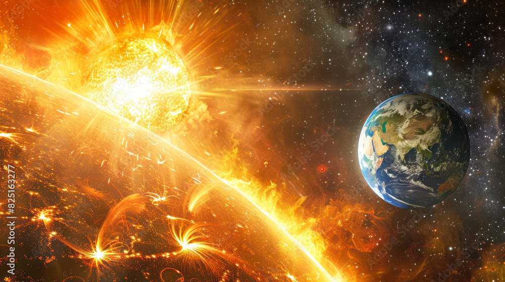 Solar activity. Solar flare and the planet Earth is under attack. Sun ...