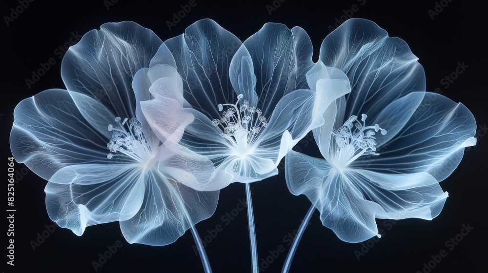 X-ray scan of a bouquet of flowers, displaying the stems, petals, and ...