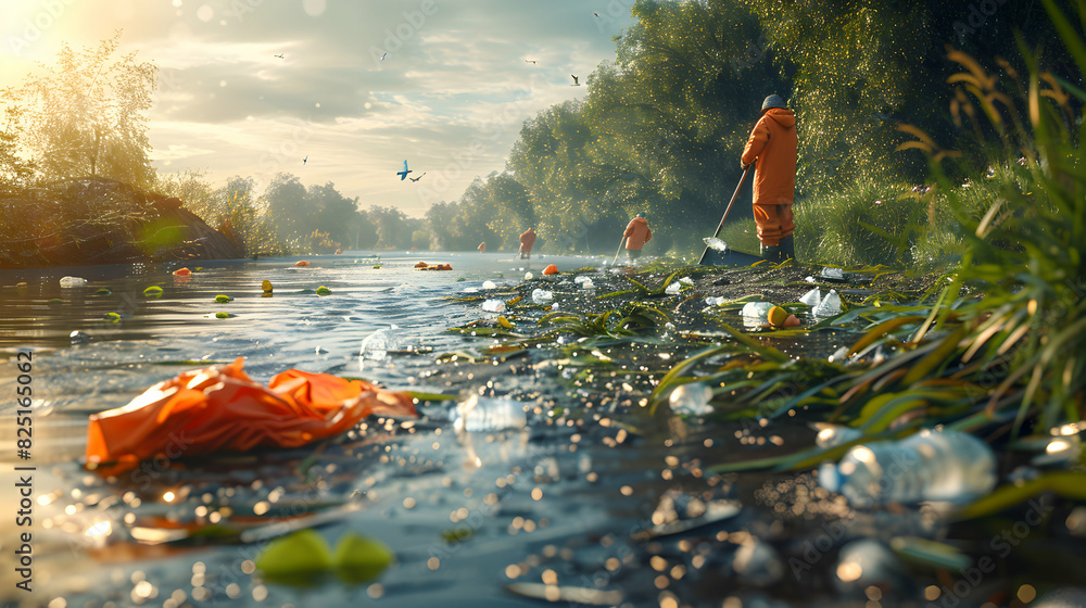 Glossy River Restoration Efforts: Volunteers Cleaning Polluted River in ...