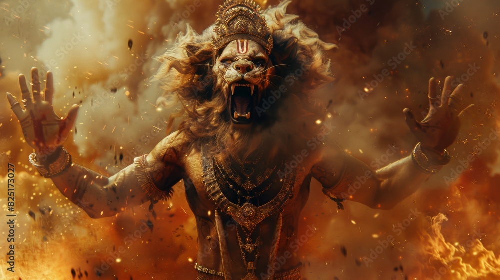an ancient god vishnu lion avtar cinematic photo narsimha god image ...