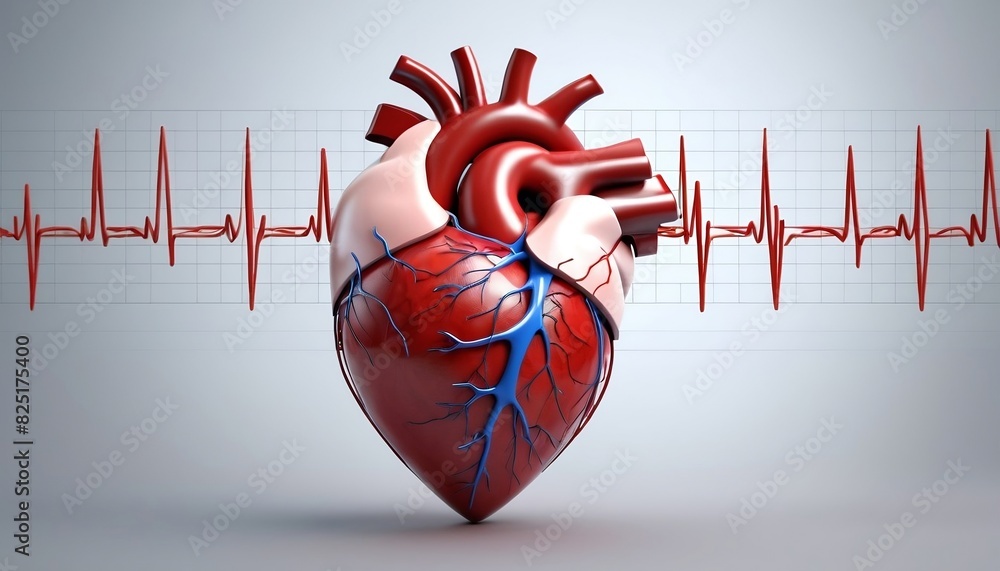 Anatomy of human heart on ecg medical background. 3d render. Cardiology ...