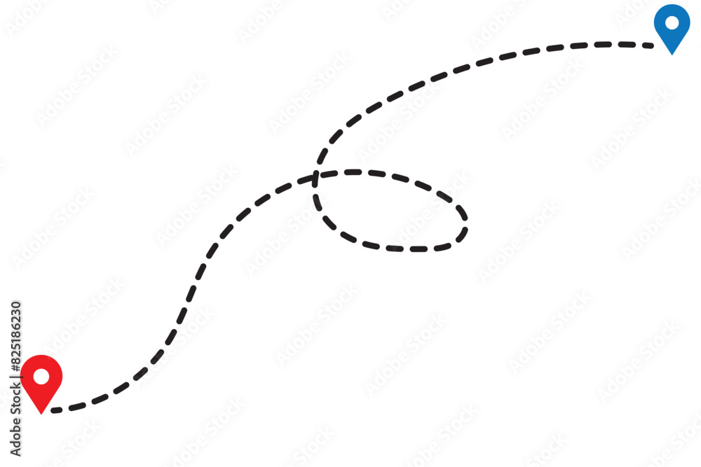 Route icon - two points with dotted path and location pin. Route ...