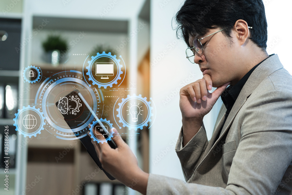 Digital transformation technology strategy, Person using laptop, tablet ...