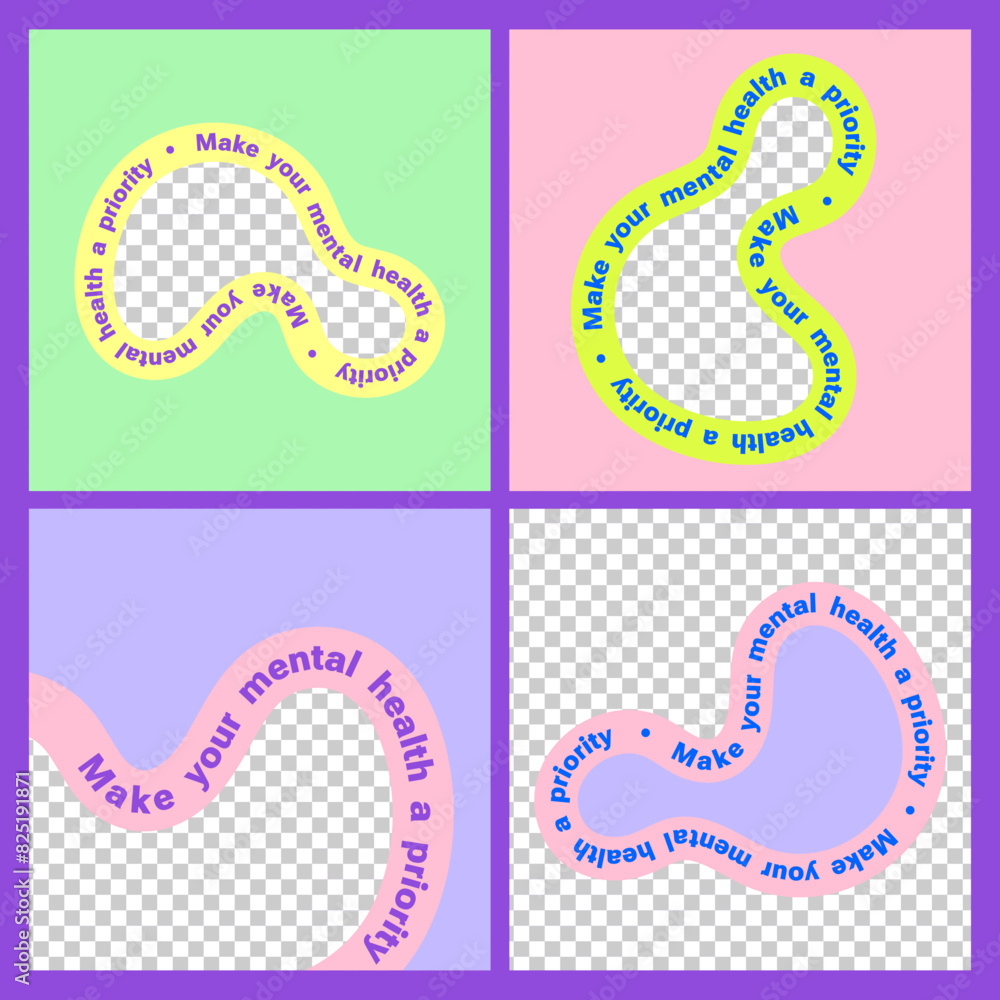 Colorful liquid trendy frame for foto with mindfulness text. Y2k bubble ...