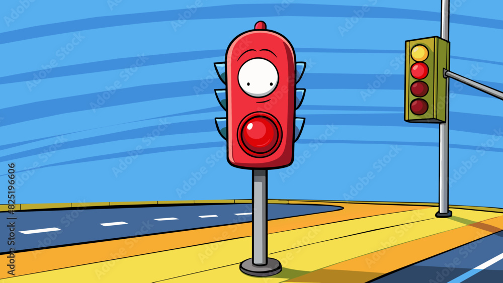 A circular red light p at a busy street intersection flickers on and ...