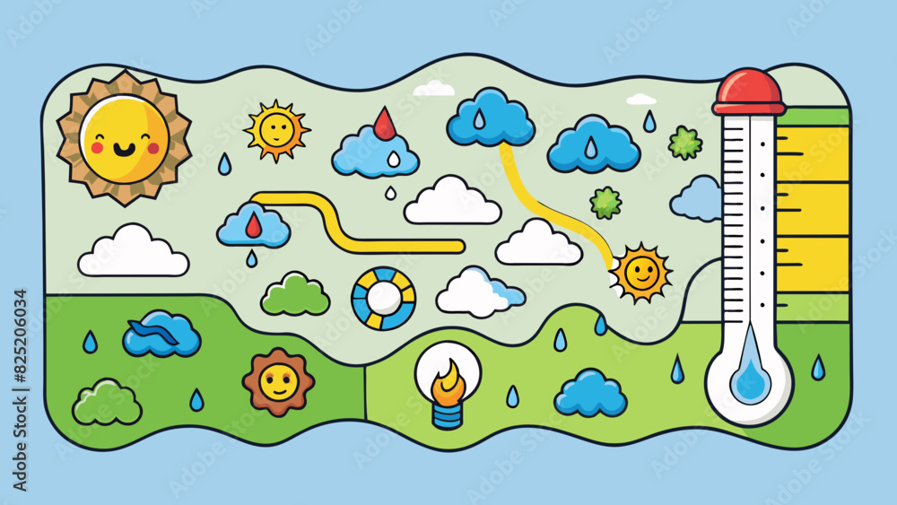 A weather map showing colorful symbols representing different ...