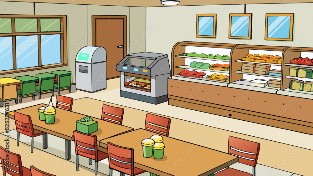 In the cafeteria a large refrigerated display case holds premade ...