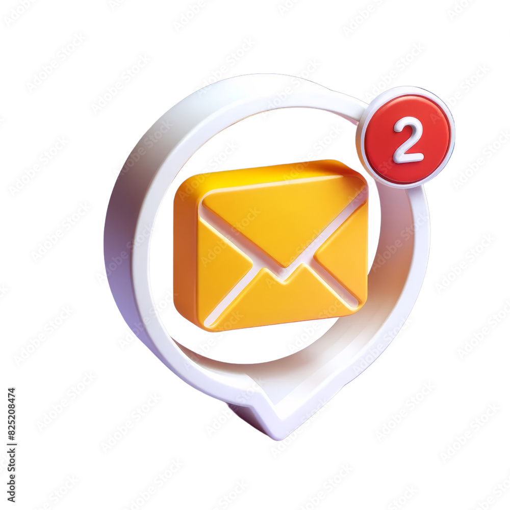 Yellow envelope with red notification badge isolated on transparent ...