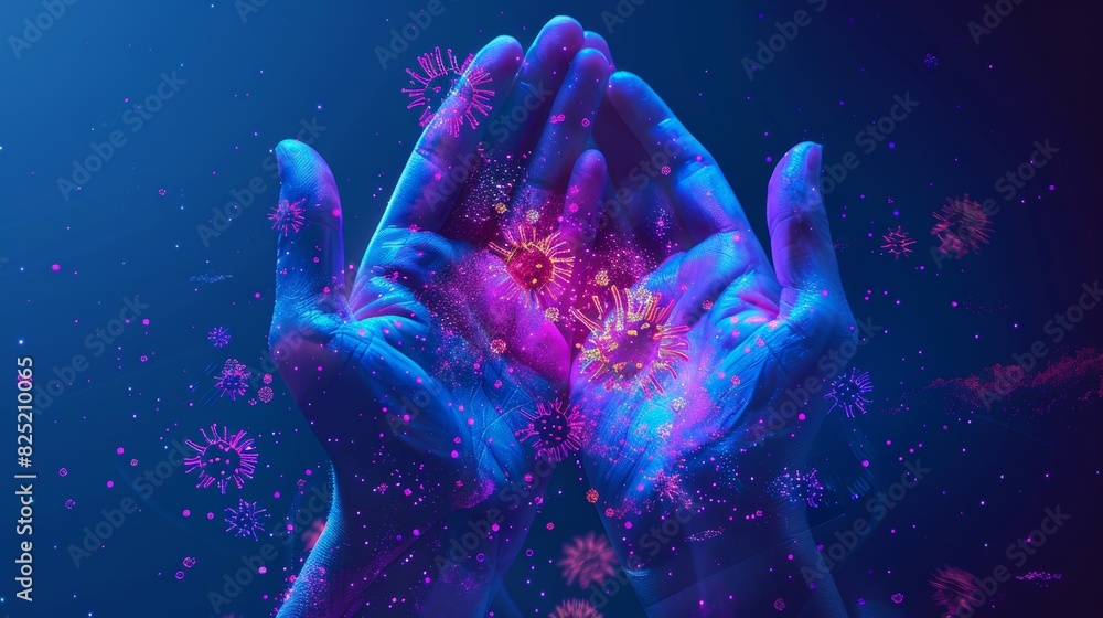 Hand Sanitizer Digital Poster - UV Light Germ Illustration - Before and ...