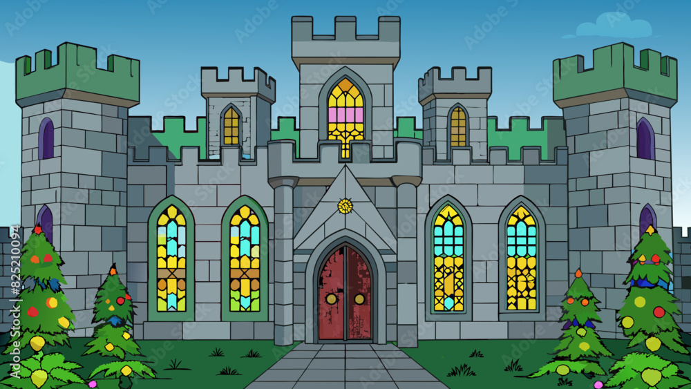 The grand castle stood tall its towering walls made of smooth grey ...