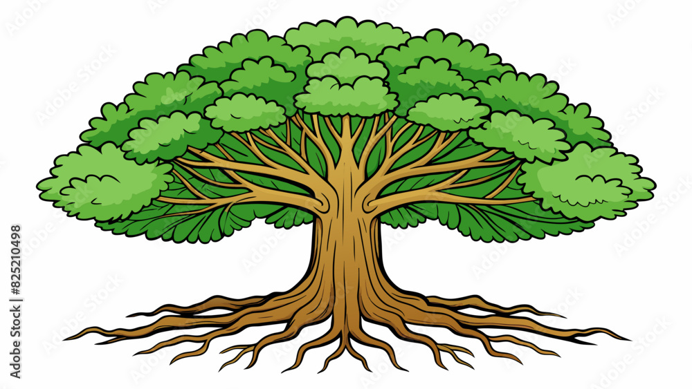 The mighty oak tree with its spreading branches and deeply rooted trunk ...