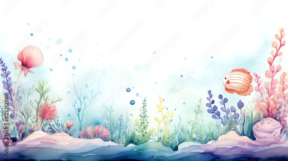 Watercolor painting of an underwater scene with colorful fish, coral ...