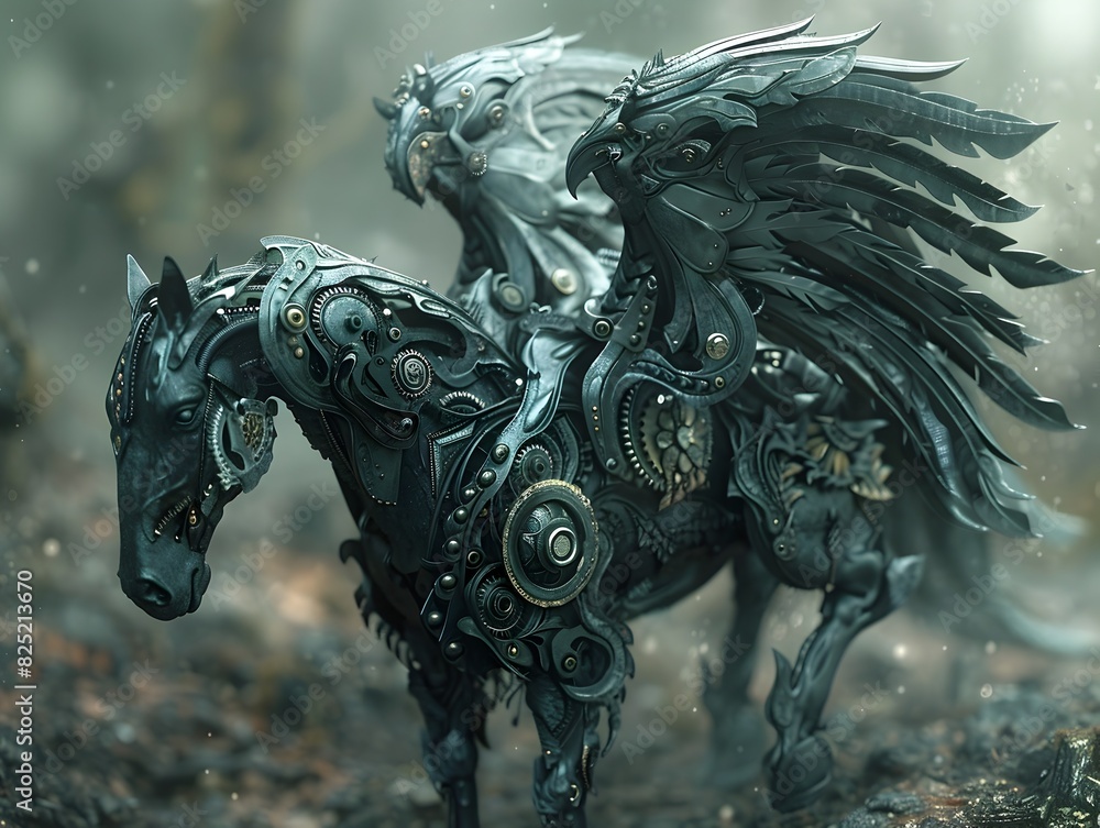 Futuristic Armored Winged Creature Inspired by Horse-like Mechanical ...