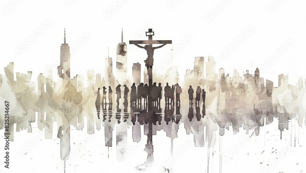 Jesus dies on the Cross.The Crucifixion and Death of Jesus.Digital watercolor painting. Stock ...