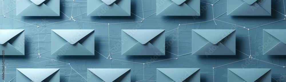 Modern mail concept, a series of geometrically aligned envelopes on a ...