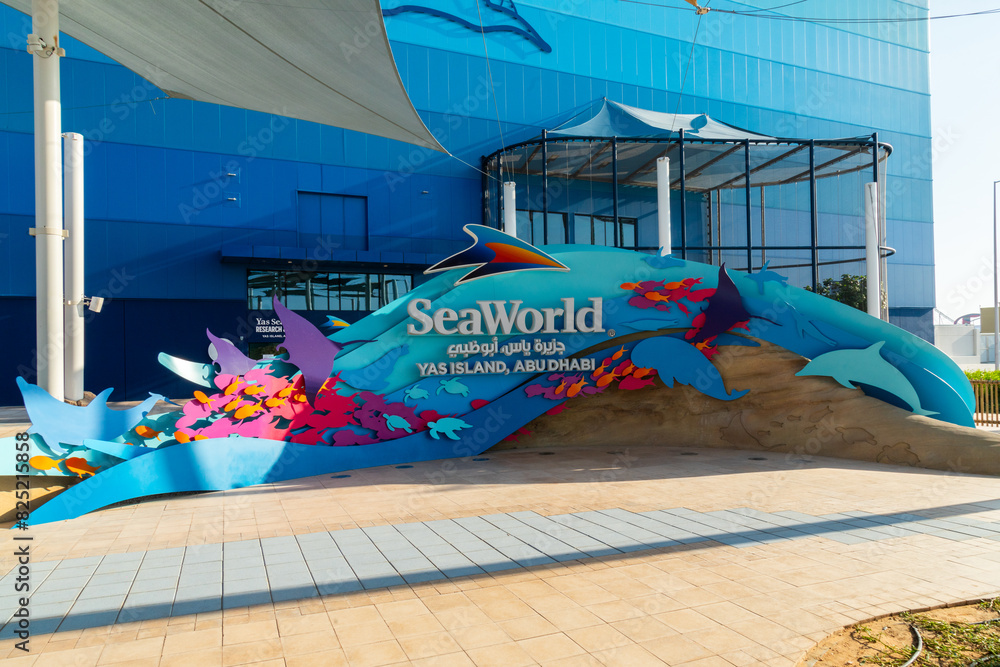 Abu Dhabi, UAE - April 24, 2024: Colorful display featuring marine life ...