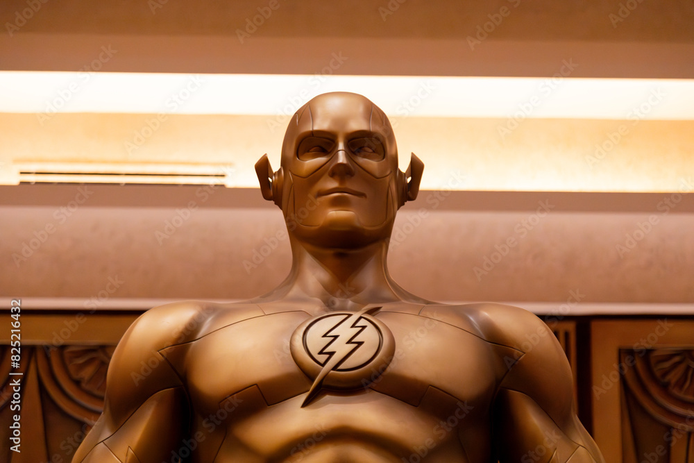 Abu Dhabi, UAE - April 24, 2024: Front view of The Flash statue from ...