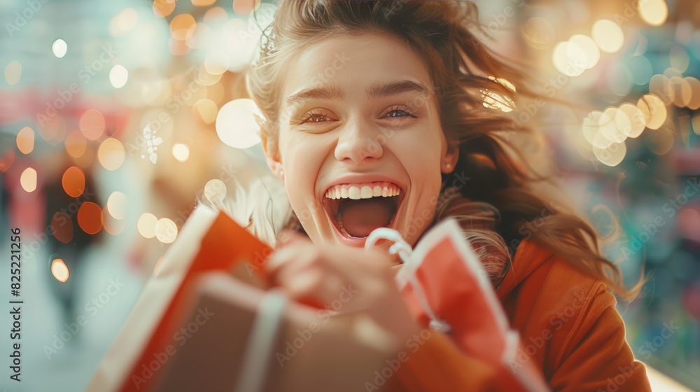 A close-up photo of a young woman's delighted expression as she unveils ...