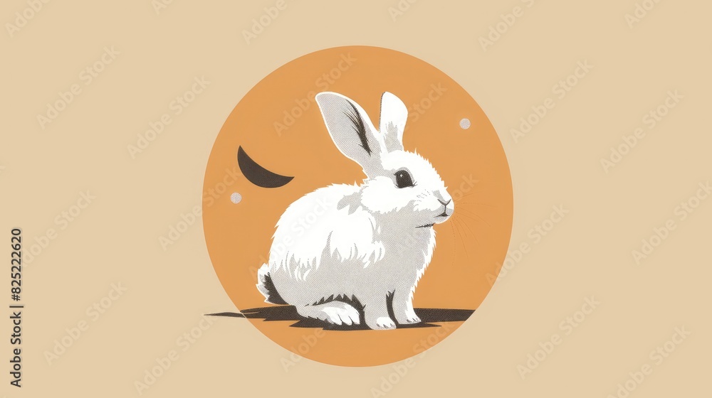 Animal friendly logo sticker of a cute rabbit in a circle for vegan ...