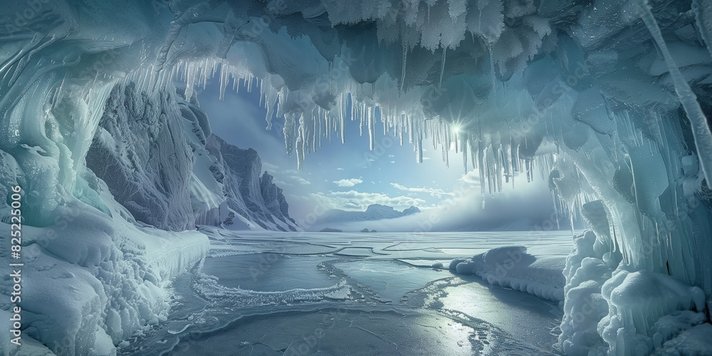 The frozen structure of ice creates an amazing landscape with a unique ...
