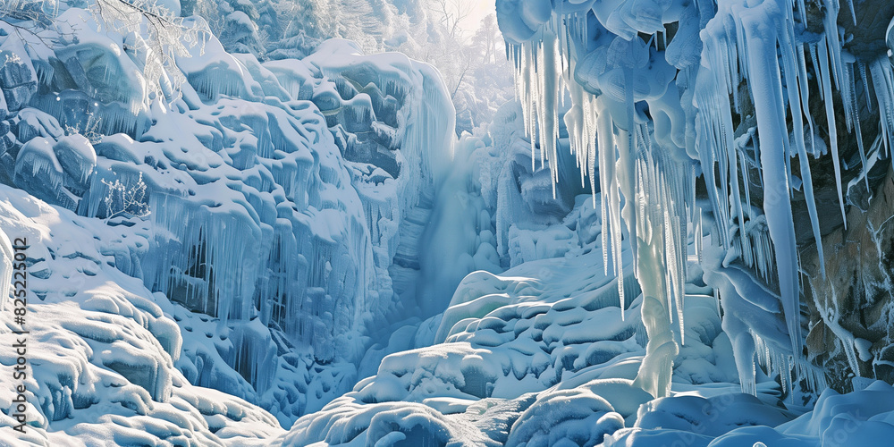 The frozen structure of ice creates an amazing landscape with a unique ...