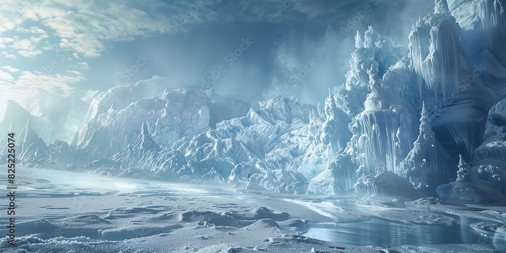The frozen structure of ice creates an amazing landscape with a unique ...