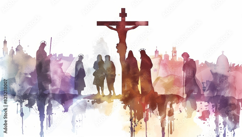 Jesus dies on the Cross.The Crucifixion and Death of Jesus.Digital watercolor painting. Stock ...