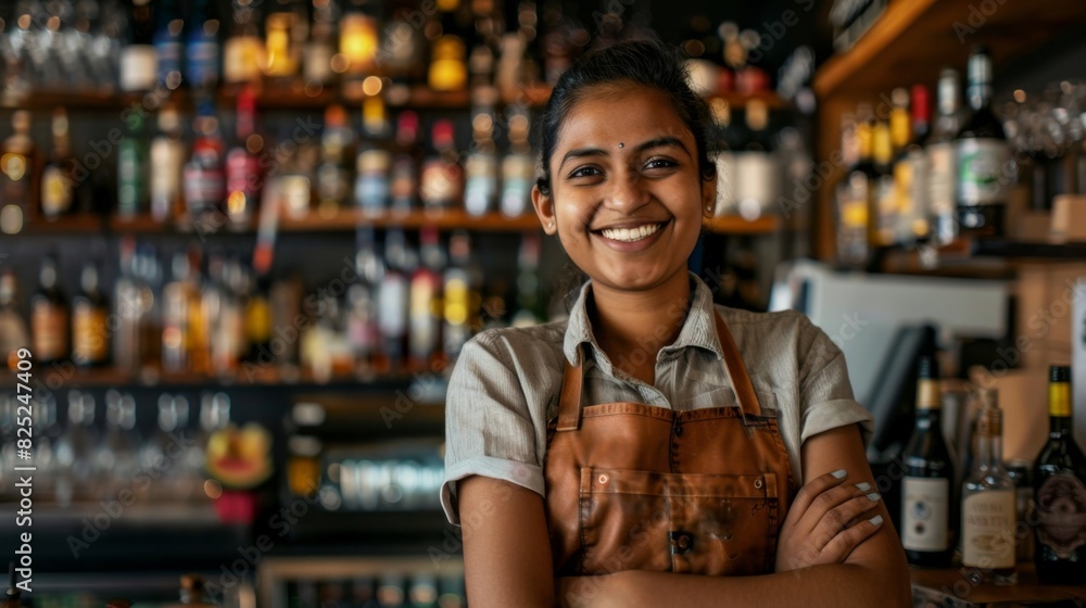 Smiling African American Woman and Bartender Pose for the Camera in a ...