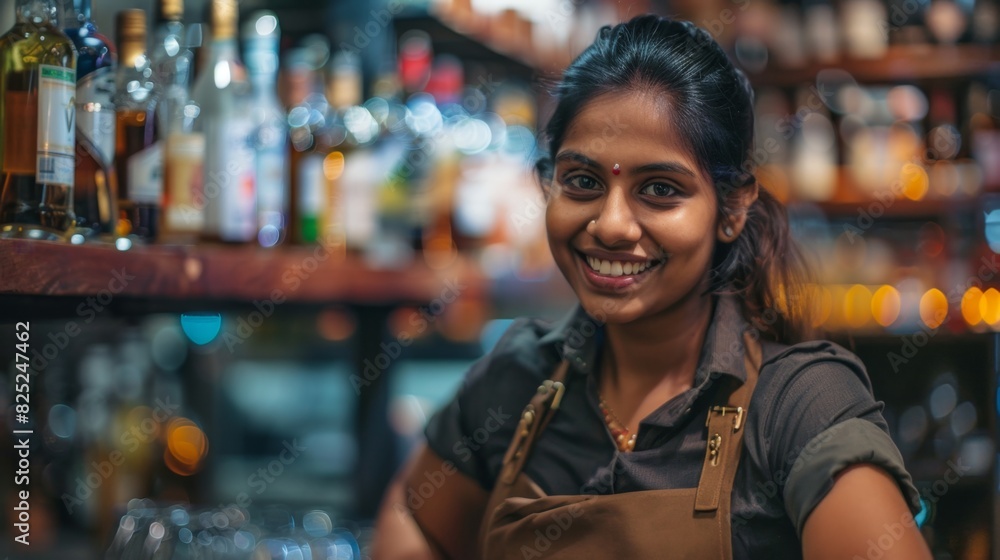 Smiling African American Woman and Bartender Pose for the Camera in a ...