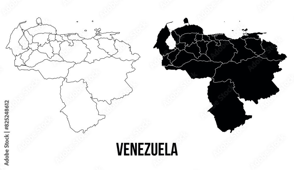 Venezuela map of city regions districts vector black on white and ...