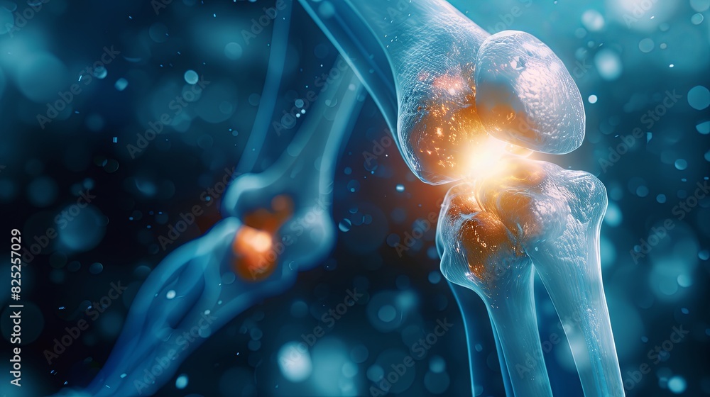 3D X-ray illustration showing arthritis pain in the knee joint. Stock ...