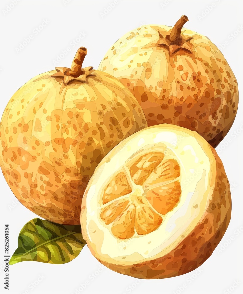 3D Illustrate of Santol: A round, yellowish-brown fruit with a thick ...