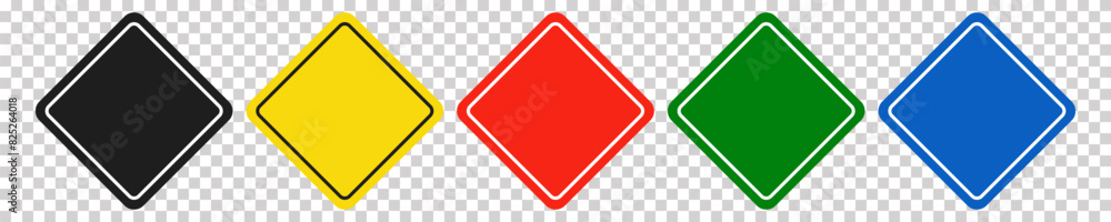 Set of rhombic black, yellow, red, green and blue road signs. Vector ...
