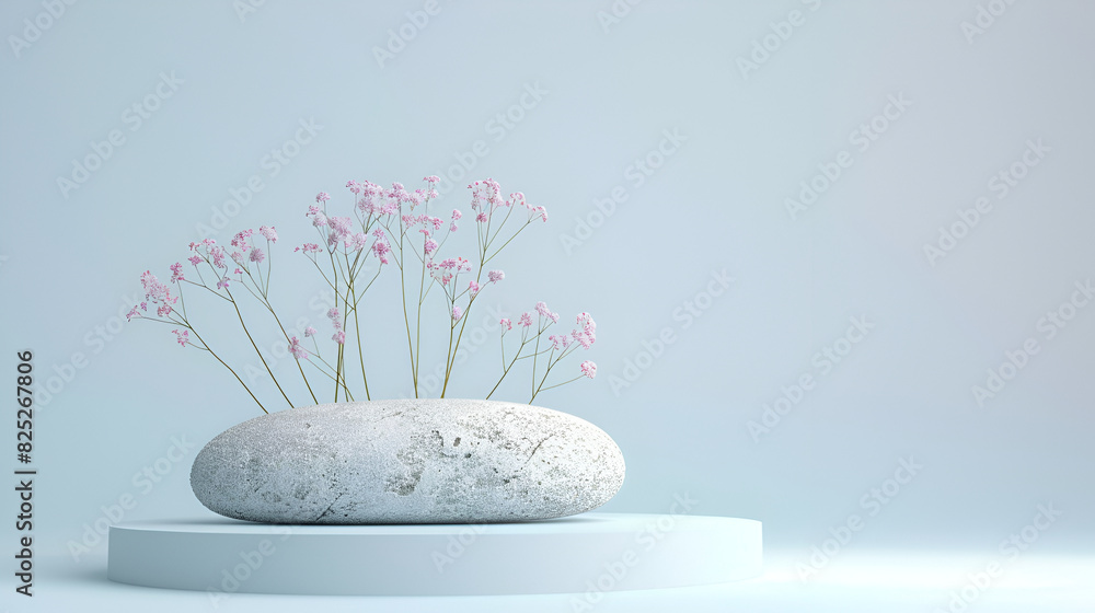 abstract pedestal podium display with Tropical leaves and Blue sky ...