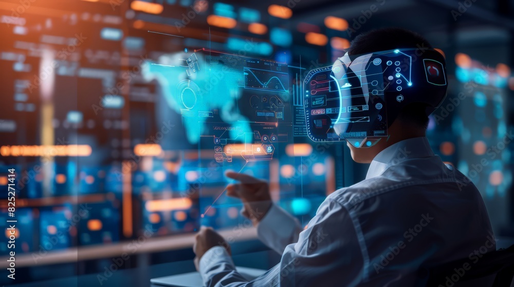 Employing cutting-edge technology, a Caucasian business professional ... Employing cutting-edge technology, a Caucasian business professional ...