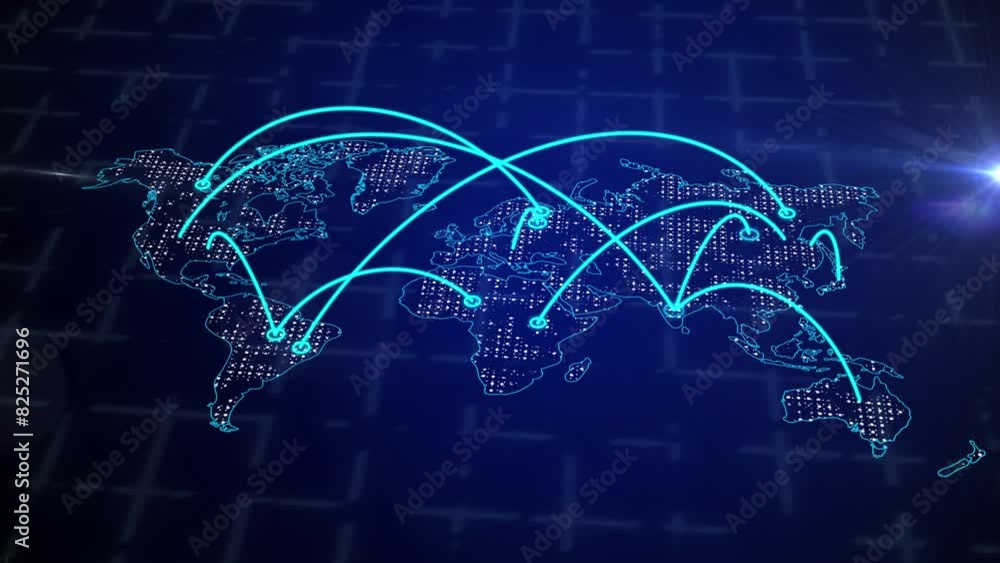 World map with global network connection, data and economy. Ai network ...