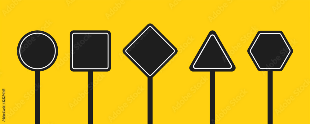 Set of round, square, rhombic, triangular and hexagonal black road ...