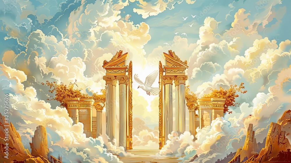 The Holy Spirit, in the form of an open door with columns on each side ...