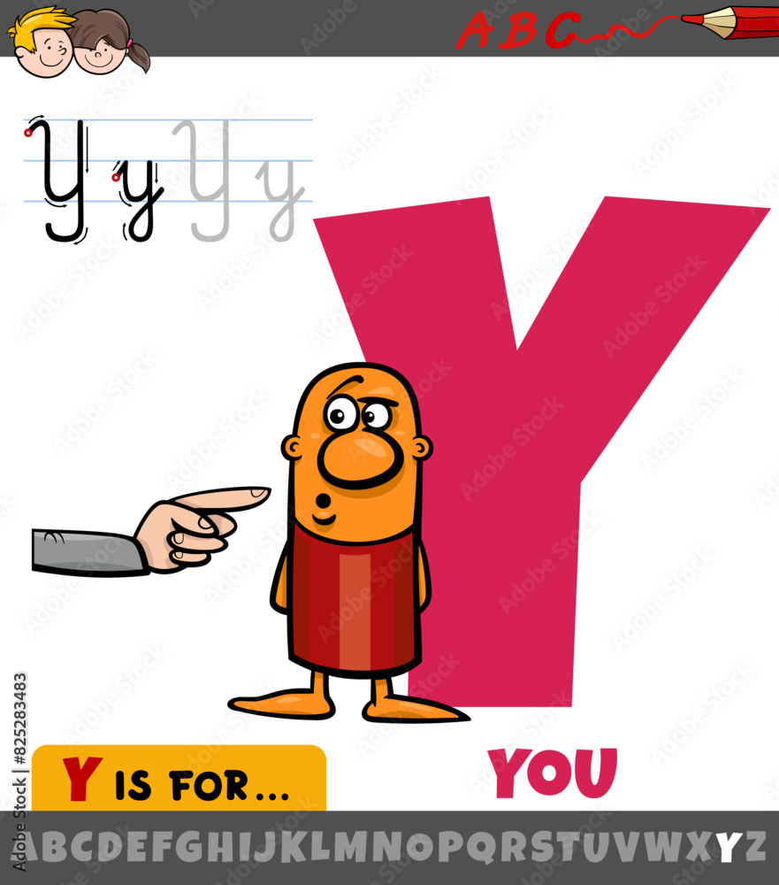 letter Y from alphabet with cartoon illustration of you phrase Stock ...