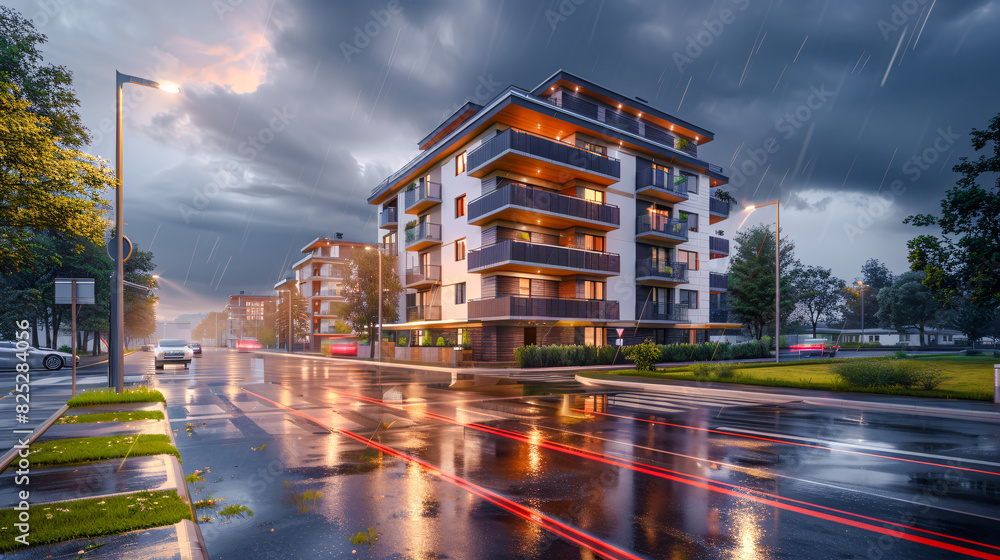 Modern Urban Residential Building Sleek and Monotone Architectural ...