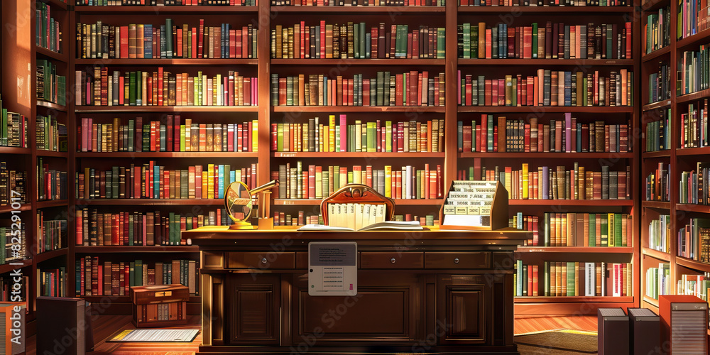 Librarian's Reading Room: A cozy desk surrounded by bookshelves in a ...