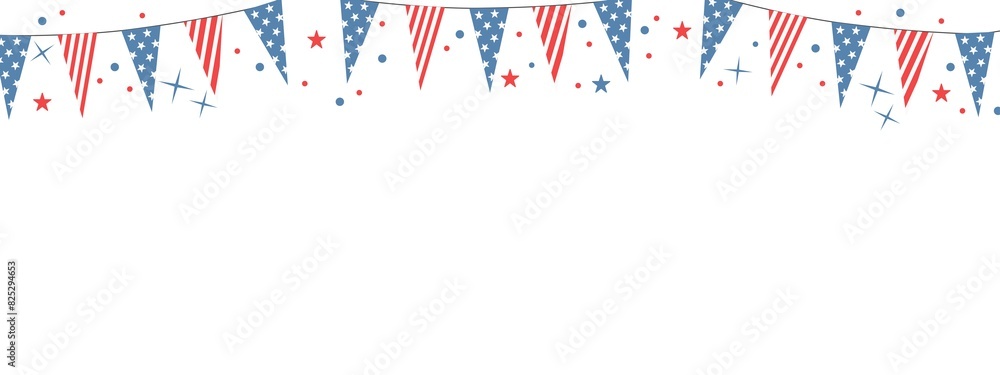 4th July transparent background. Celebration long horizontal border ...