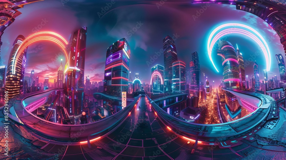 futuristic cyberpunk night city with troninspired neon lights 360 ...