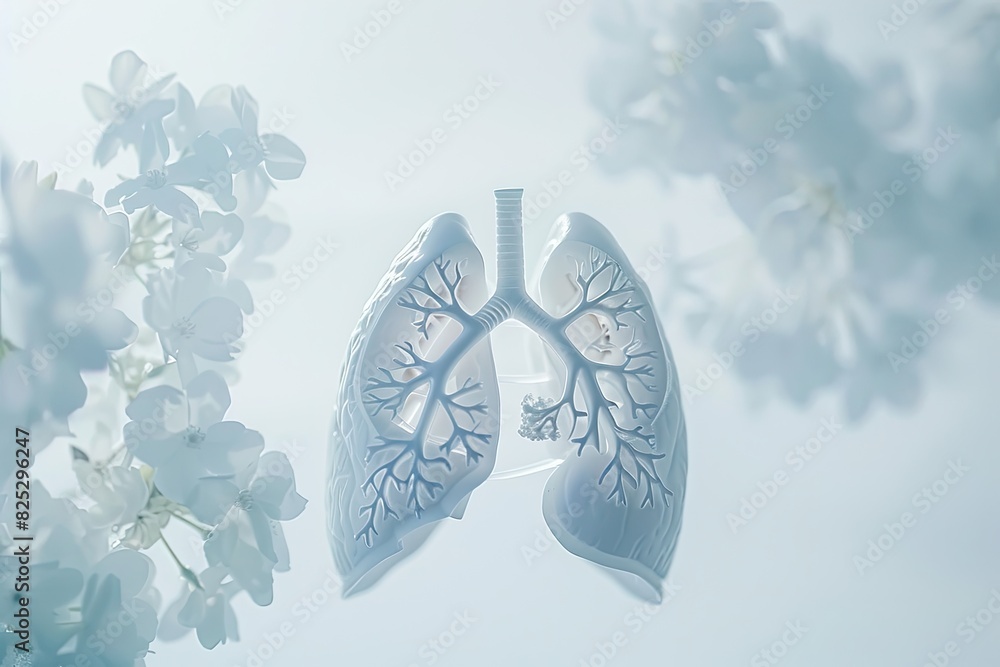 An outlined pair of lungs with a small white ribbon in the corner, on a ...