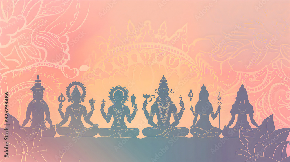 Silhouettes of Hindu Deities in a Spiritual Gradient Background ...