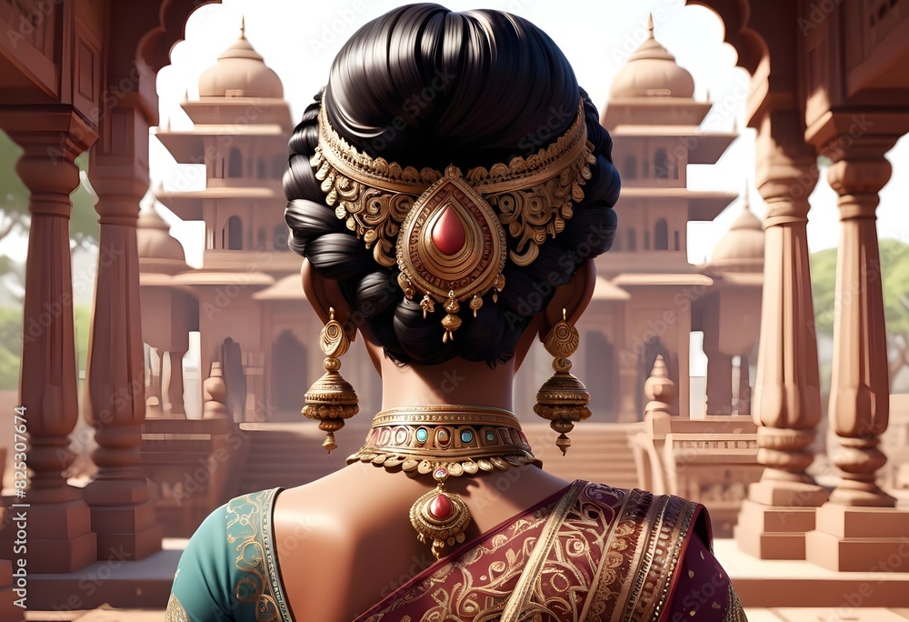 3D model of a diminutive, female Indian character dressed in a ...