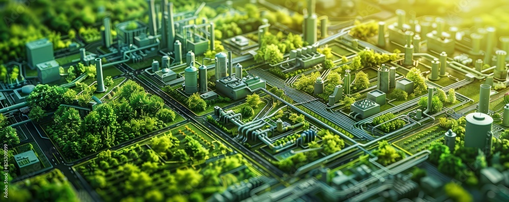 A heavy industry zone with extensive green infrastructure, including ...