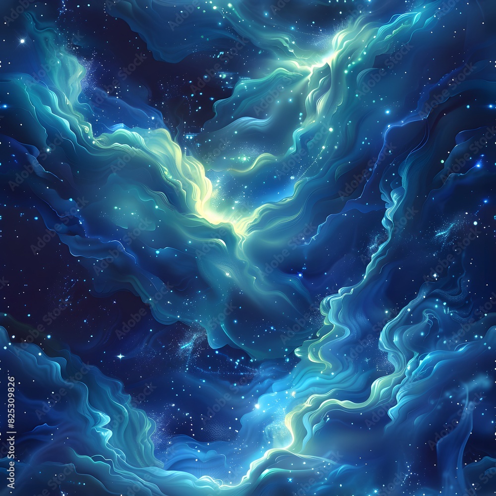 Seamless space universe cosmic pattern with nebula. Abstract blue ...