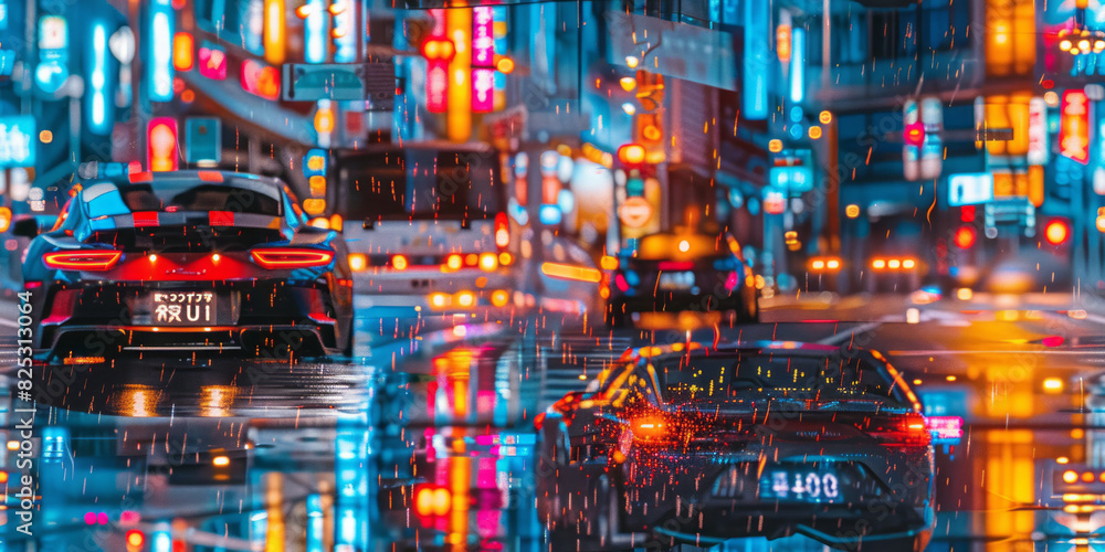 inside view from sports car cockpit, digital instruments dashboard ...