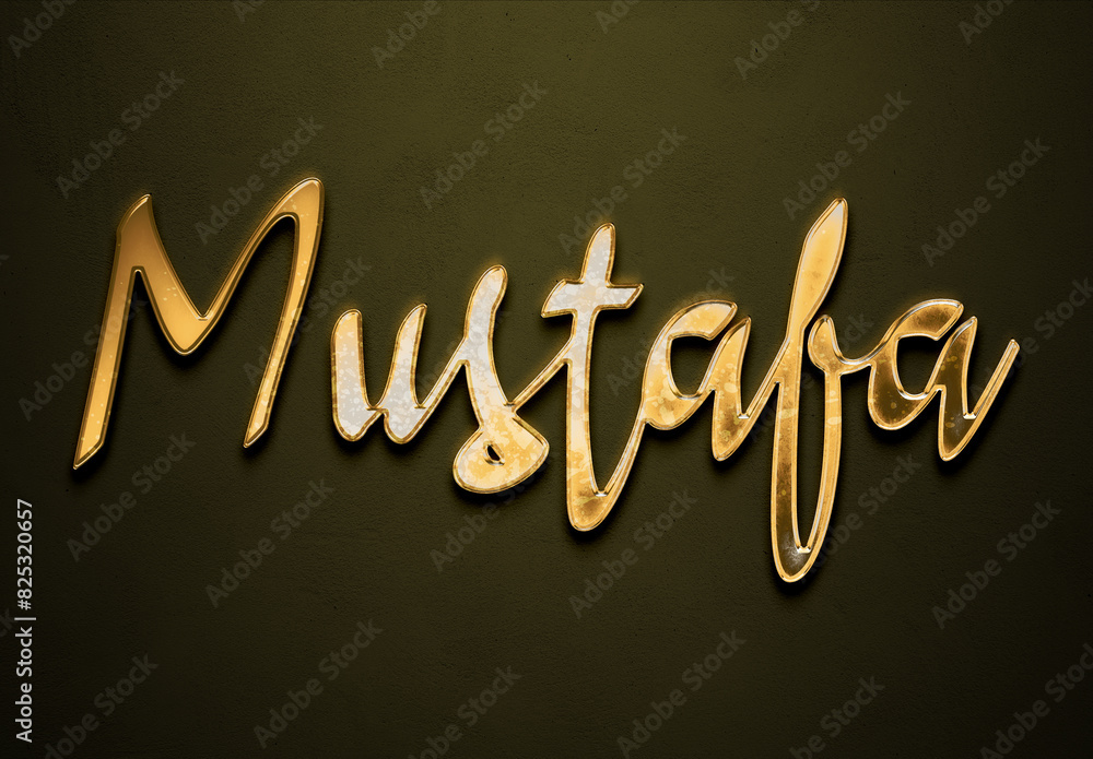 Old gold text effect of Arabic name Mustafa with 3D glossy style Mockup ...